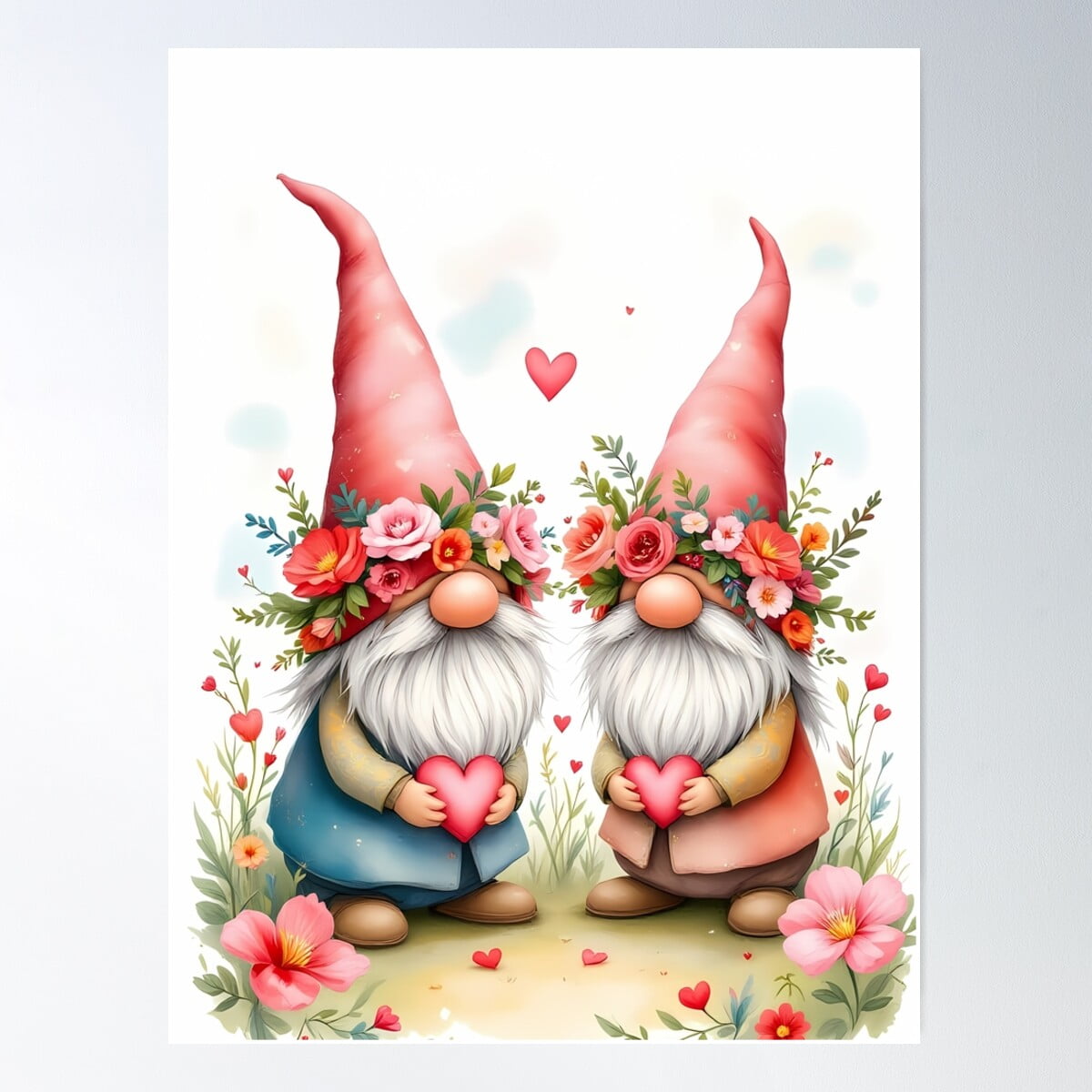 Floral Gnomes In Love Poster Wall Art, Modern Wall Decor For Living ...
