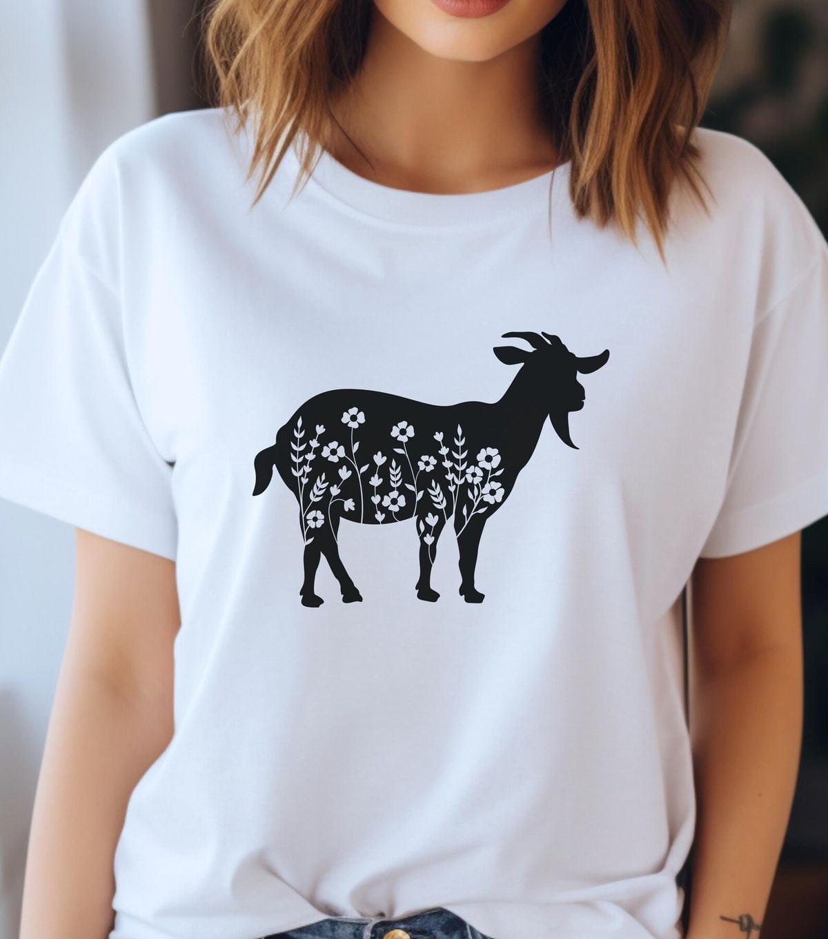 Floral Goat Silhouette Farm Animal Graphic Tee Rustic Country Aesthetic ...