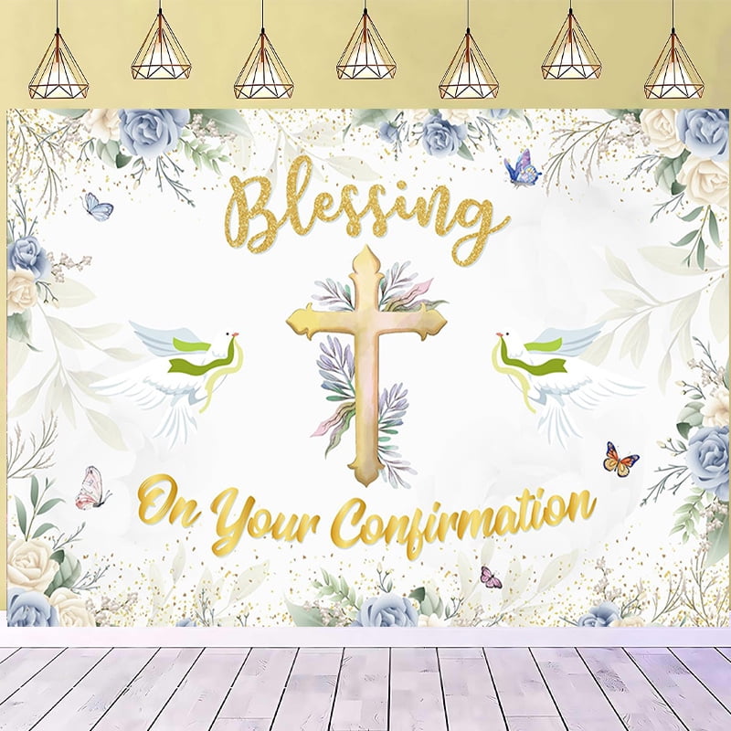 Floral God Bless Backdrop Blessing on Your Confirmation Photography ...