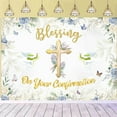 Floral God Bless Backdrop Blessing on Your Confirmation Photography Background White Blue Flower ...