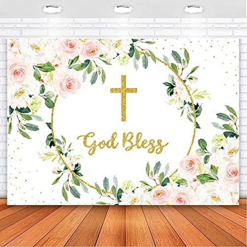 Floral God Bless Backdrop First Holy Communion Baptism Pink Flowers ...