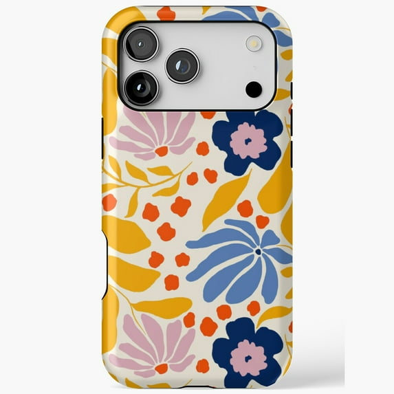 Floral Gold And Blue Pattern Cover iPhone Case 11 to 17 Pro Max ...