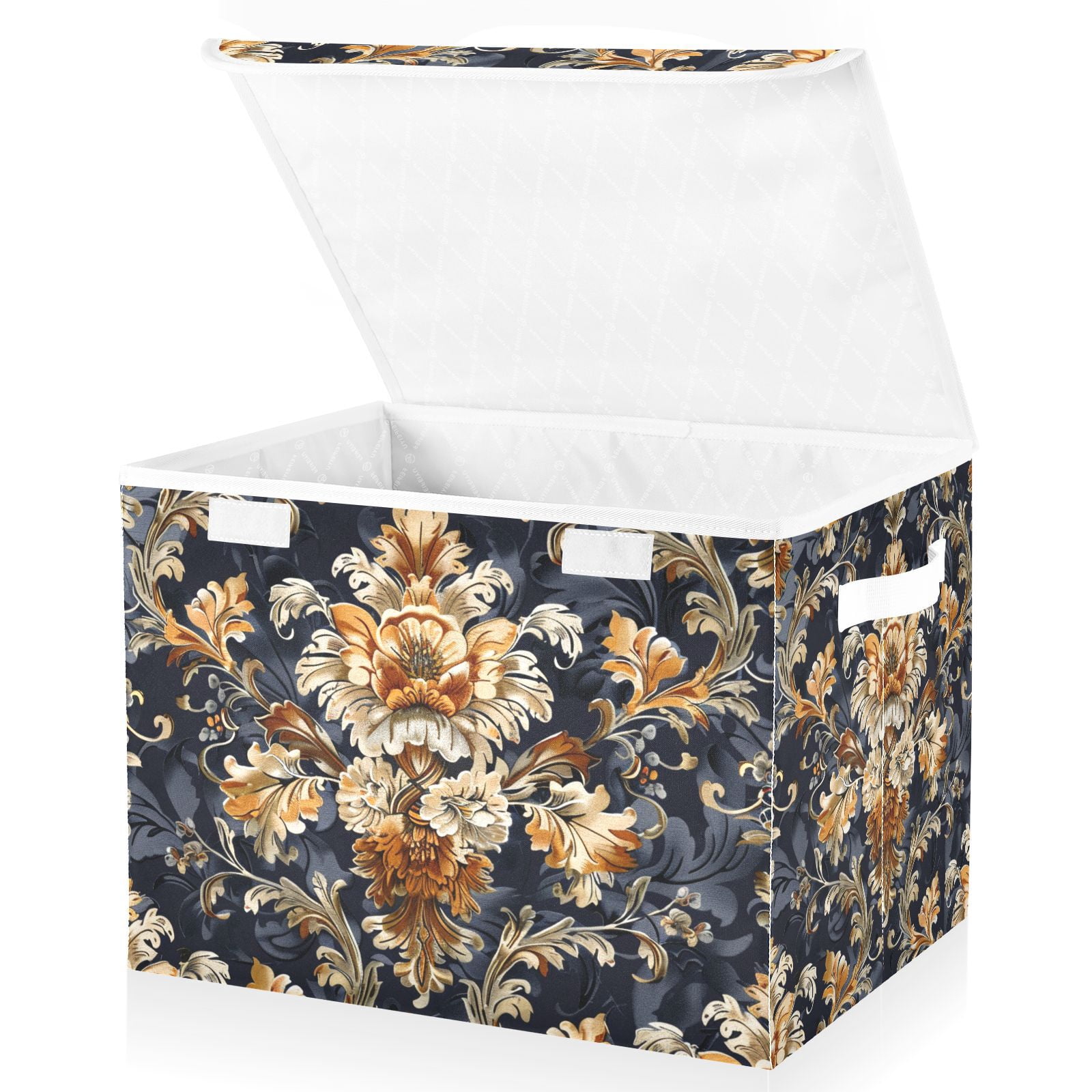 Floral Gold Storage Basket for Shelves Foldable Container Organizer for ...