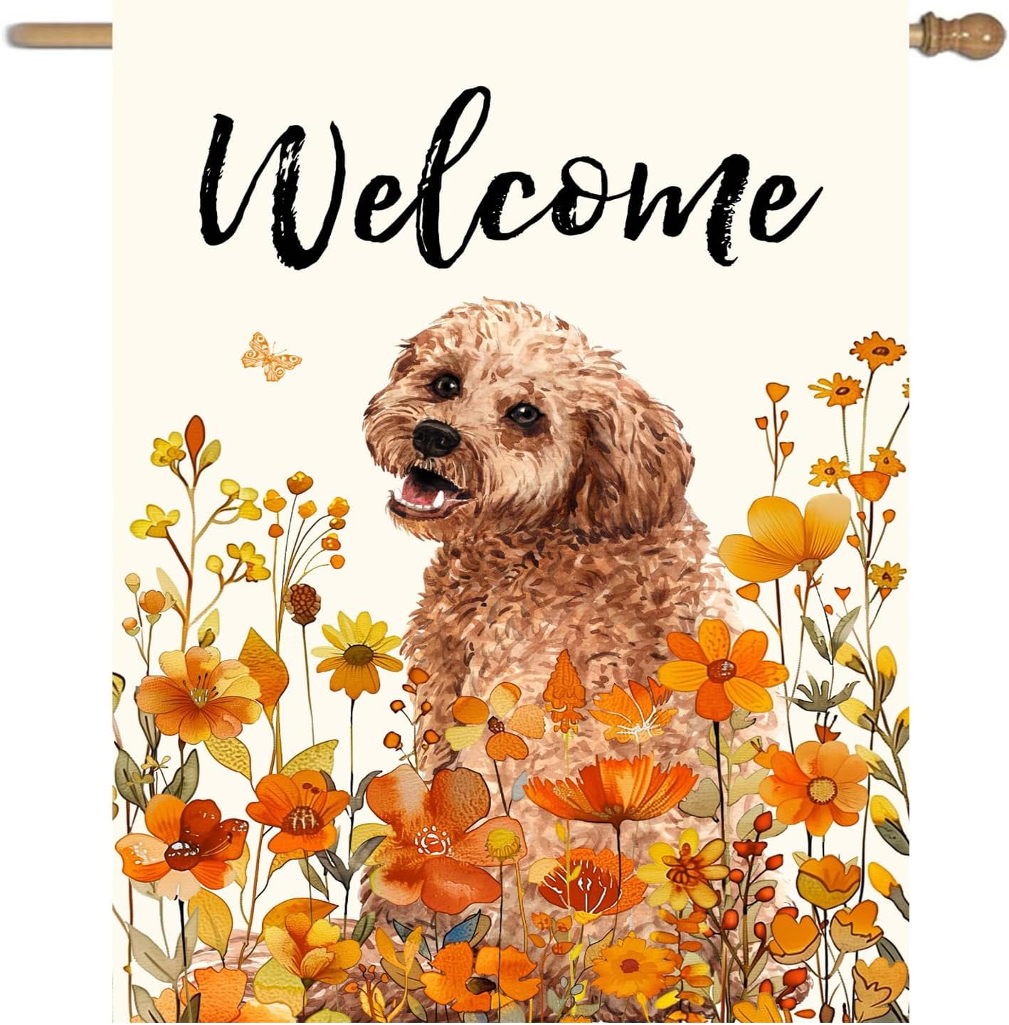 Floral Golden Doodle Garden Flag Large Fall House Flag 28x40 Double ...