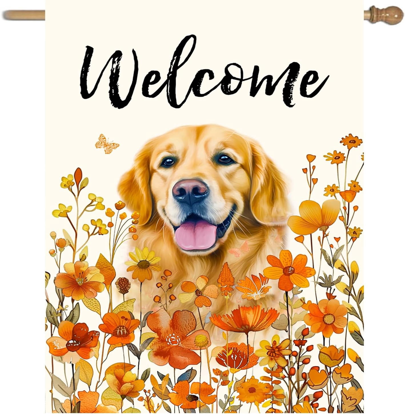 Floral Golden Retriever Garden Flag Large Fall House Flag 28x40 Double ...