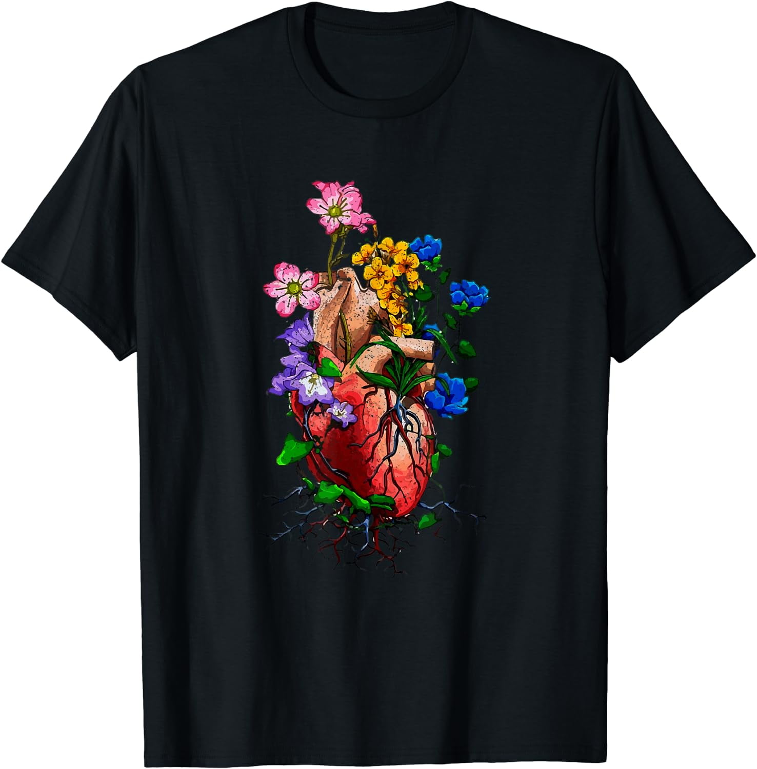 Floral Goth Anatomical Heart Show Love T-Shirt - Walmart.com