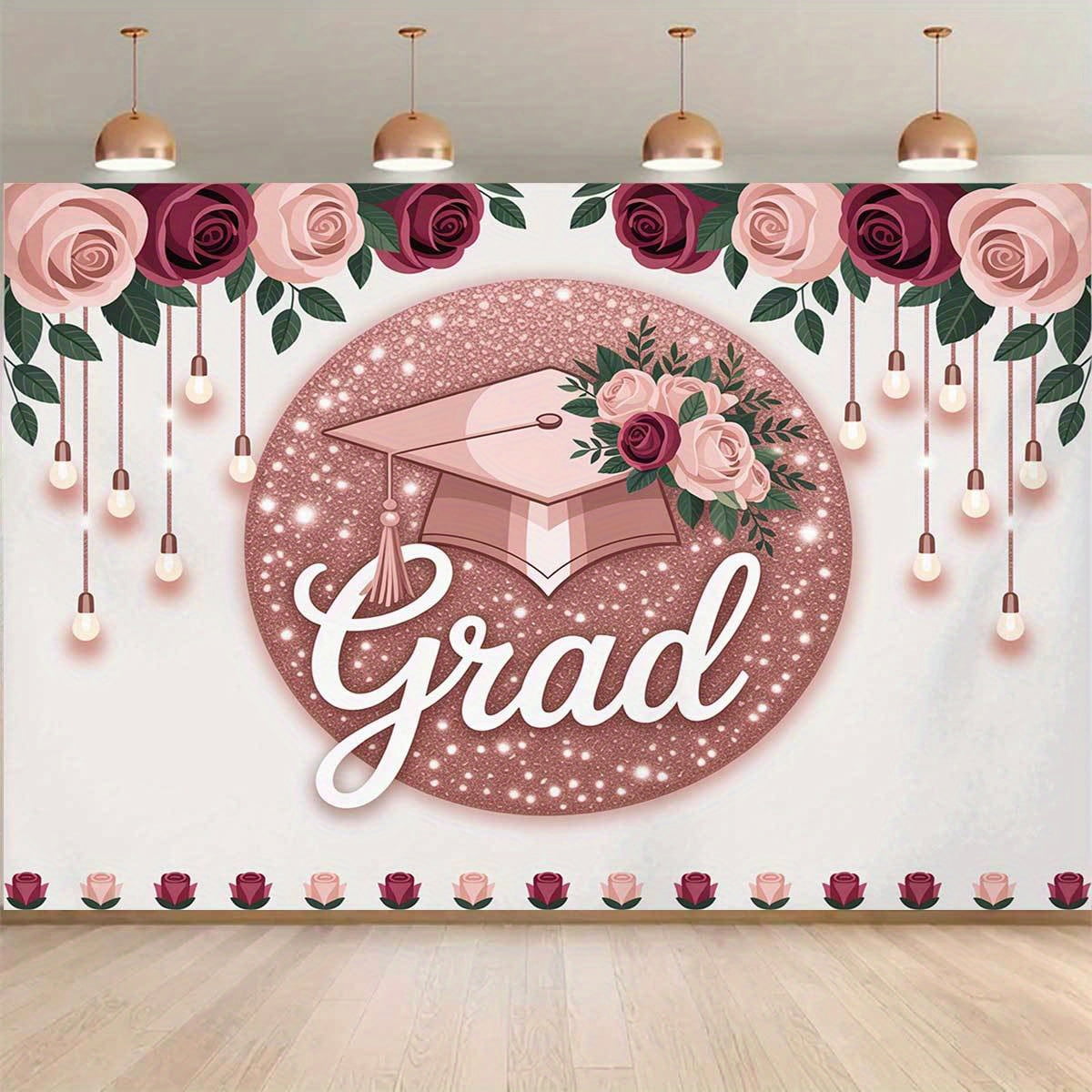 Floral Graduation Backdrop Pink Roses Congrats Grad Photography ...