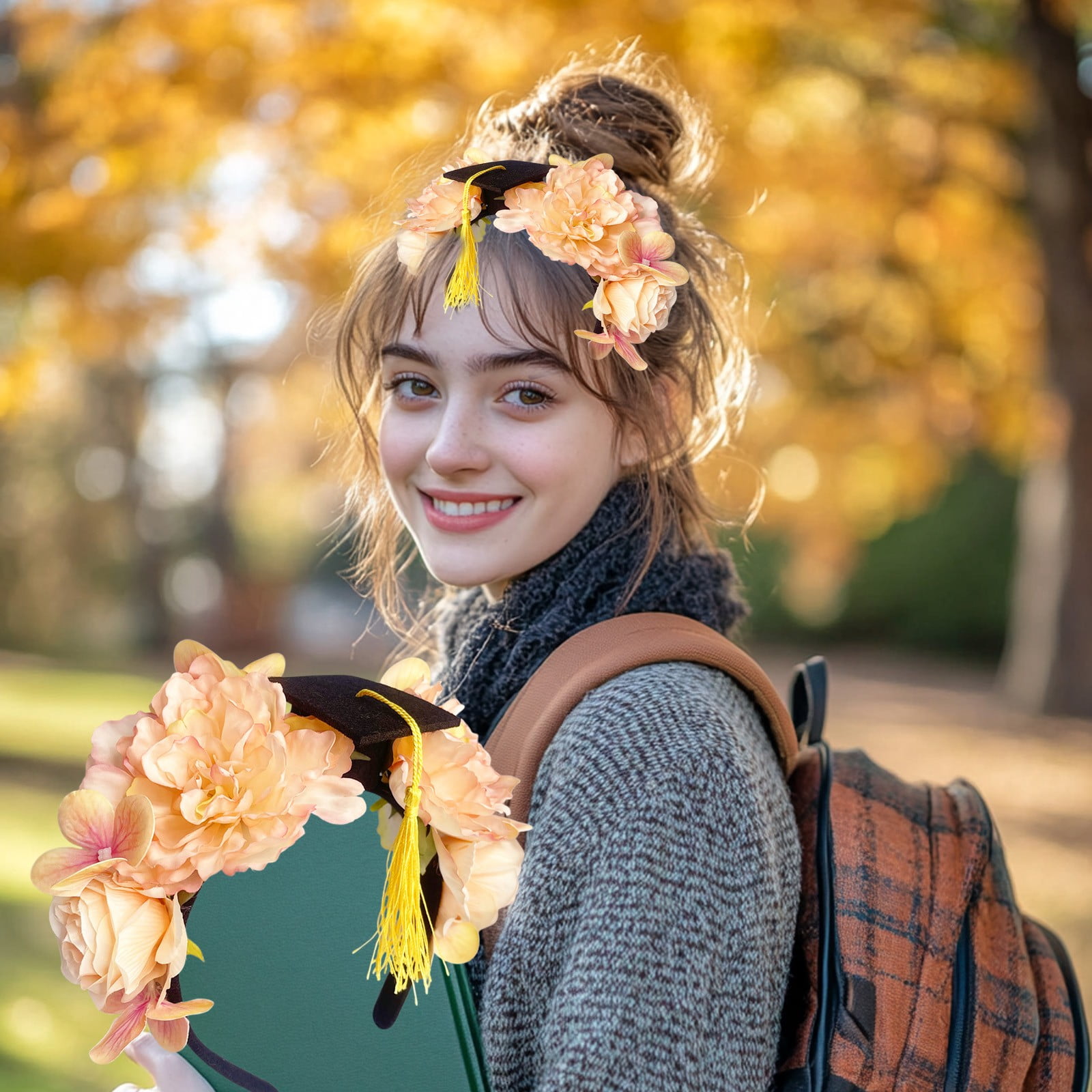 Floral Graduation Headband - Fake Flower Hair Clip for Cap Photos ...