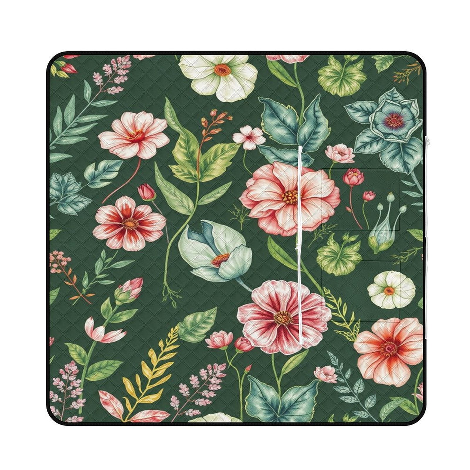 Floral Green Background Beach Mats Outdoor Foldable Camping Mat Anti ...