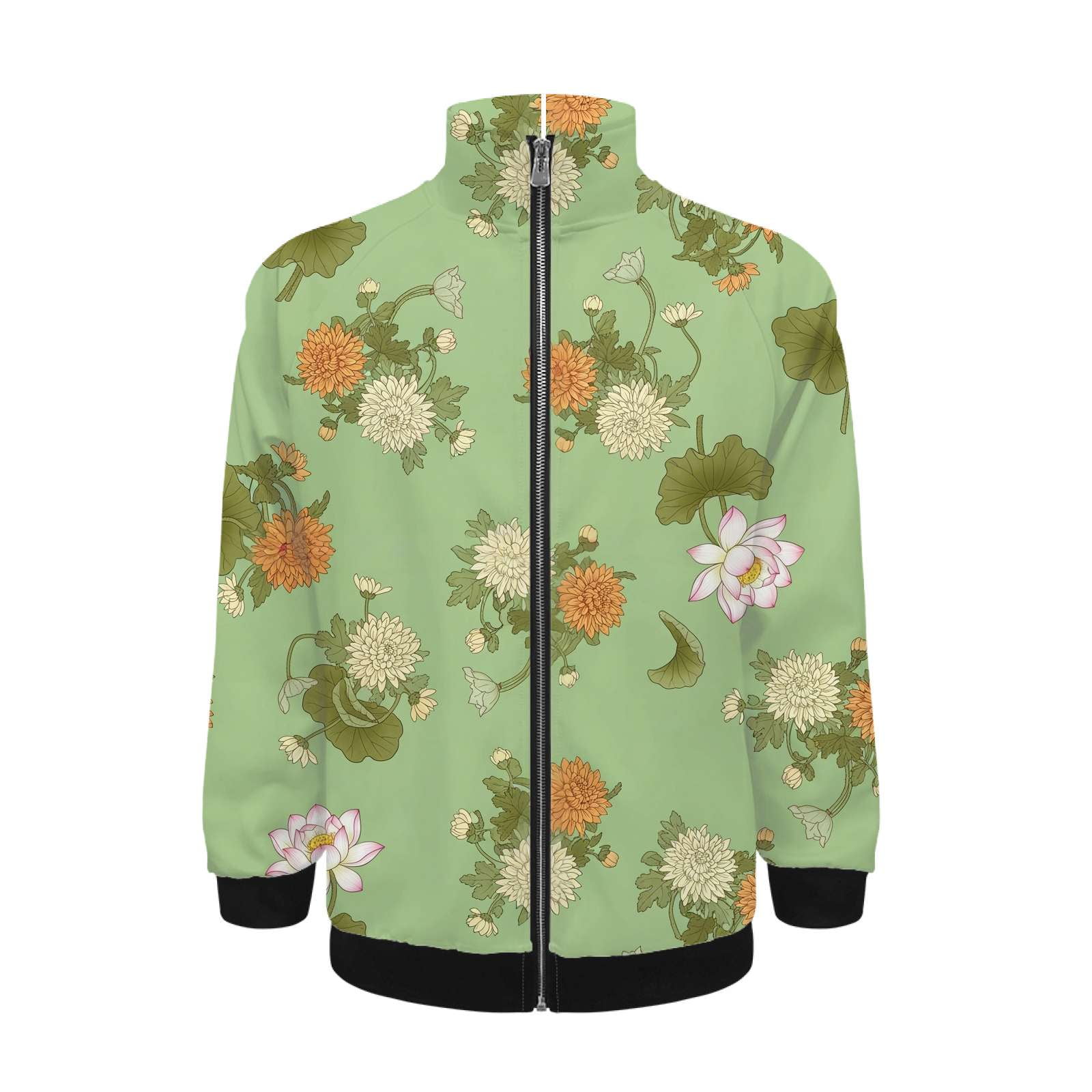 Floral Green Background Design Jacket Men's Street Cool Long Sleeves ...