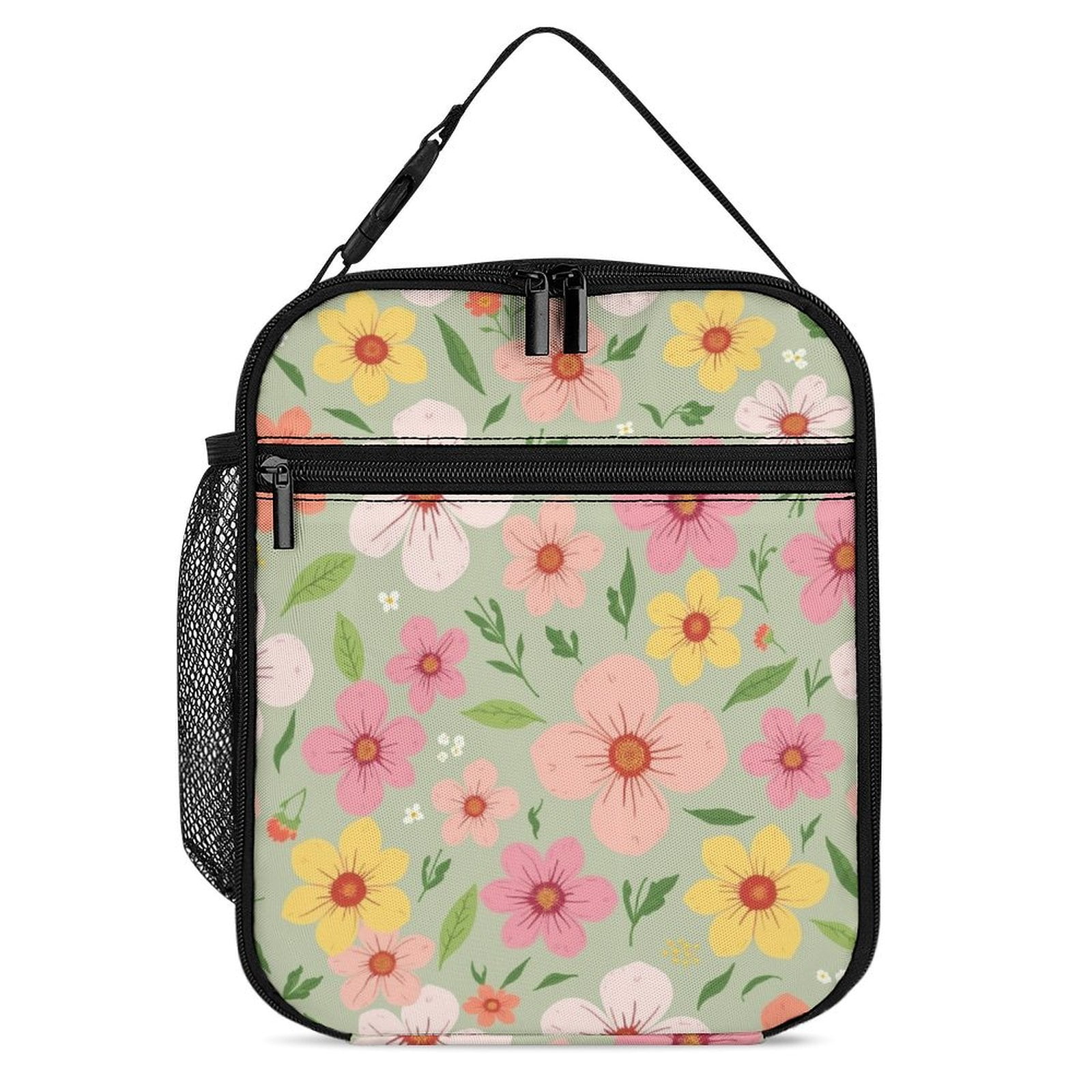 Floral Green Pattern Lunch Bag Warm Insulated Lunch Box School Food ...