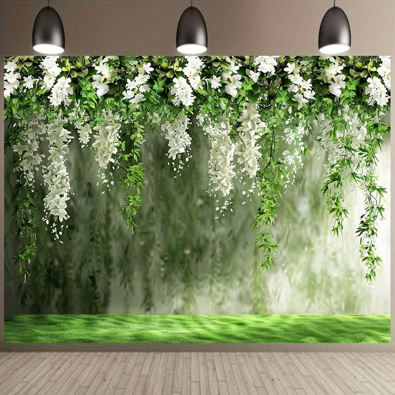 Floral Greenery Backdrop Elegant White Flowers Green Leaves Wedding ...