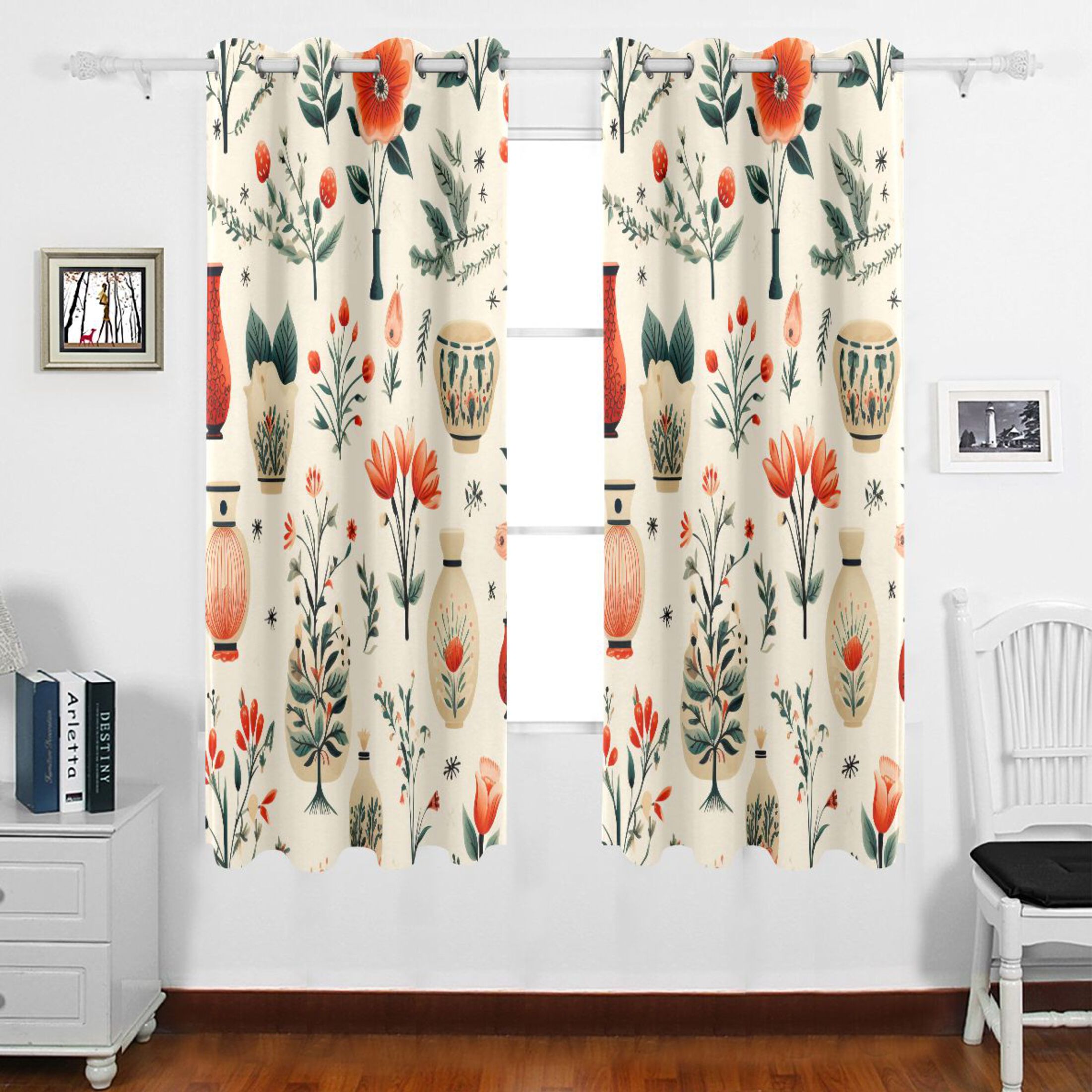 Floral Grommet Blackout Curtains Thermal Insulated Window Curtain Sets for Bedroom Living Room ...