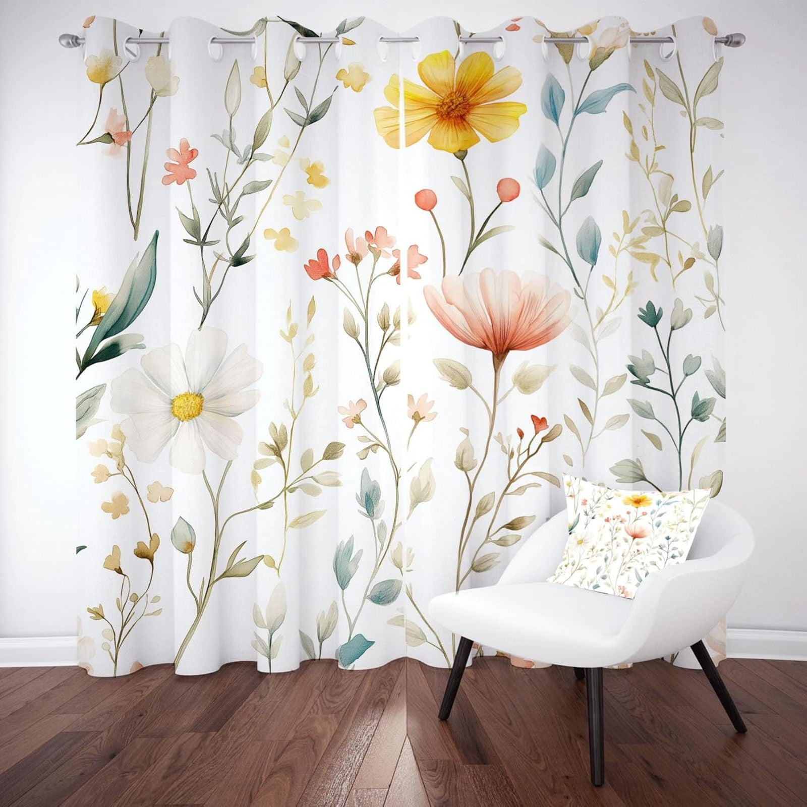 Floral Grommet Curtains, Wild Flower Leaf Blackout Curtain Thermal ...