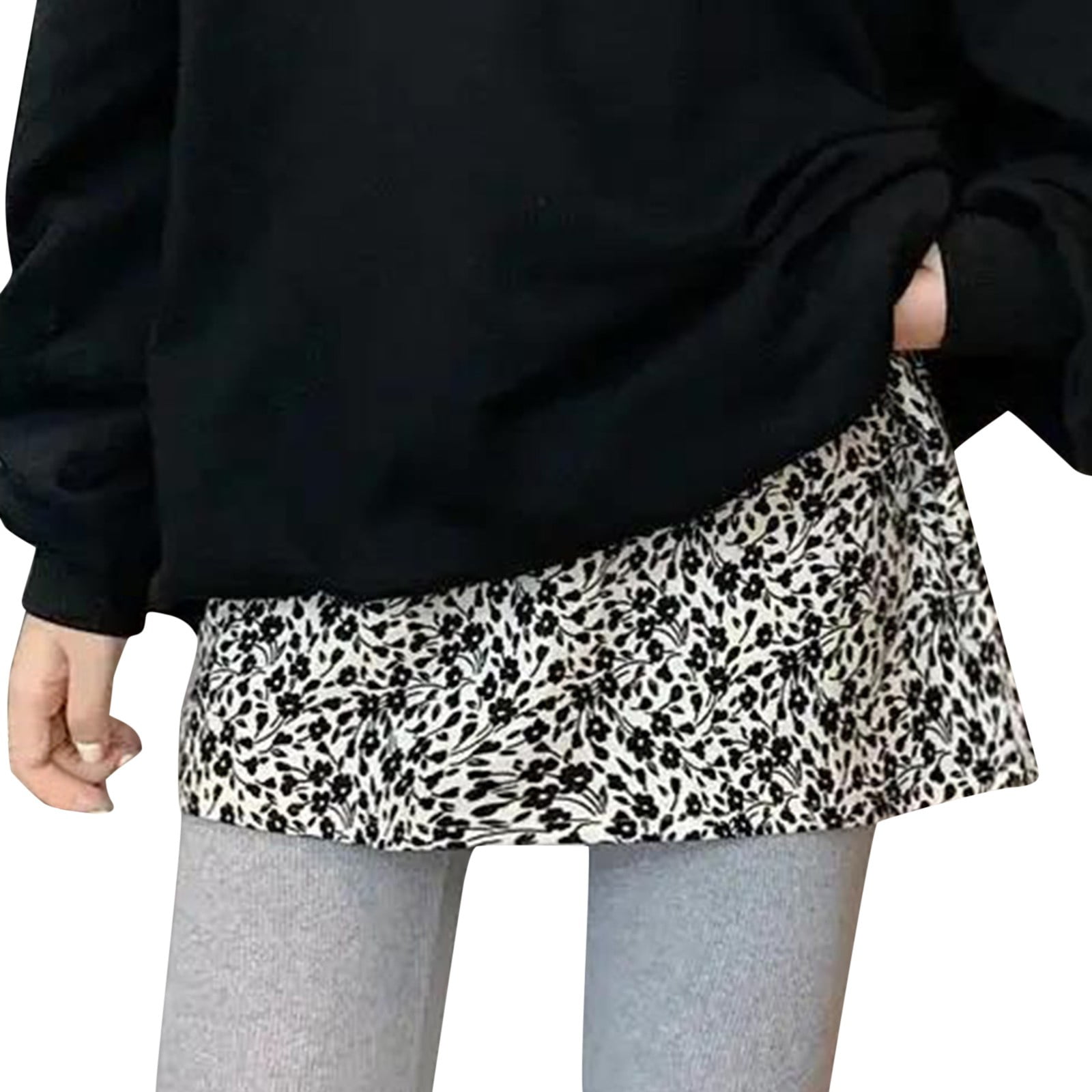 Floral Half Skirt with Hoodie Bottom Fold Wear Stylish Sweater Hem ...