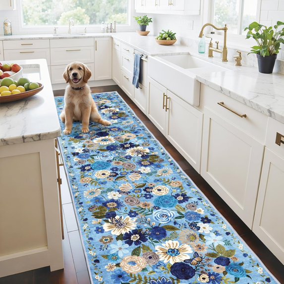 Floral Hallway Runner Carpet Non-Slip, 2x10 Washable Rug Ultra-Thin ...