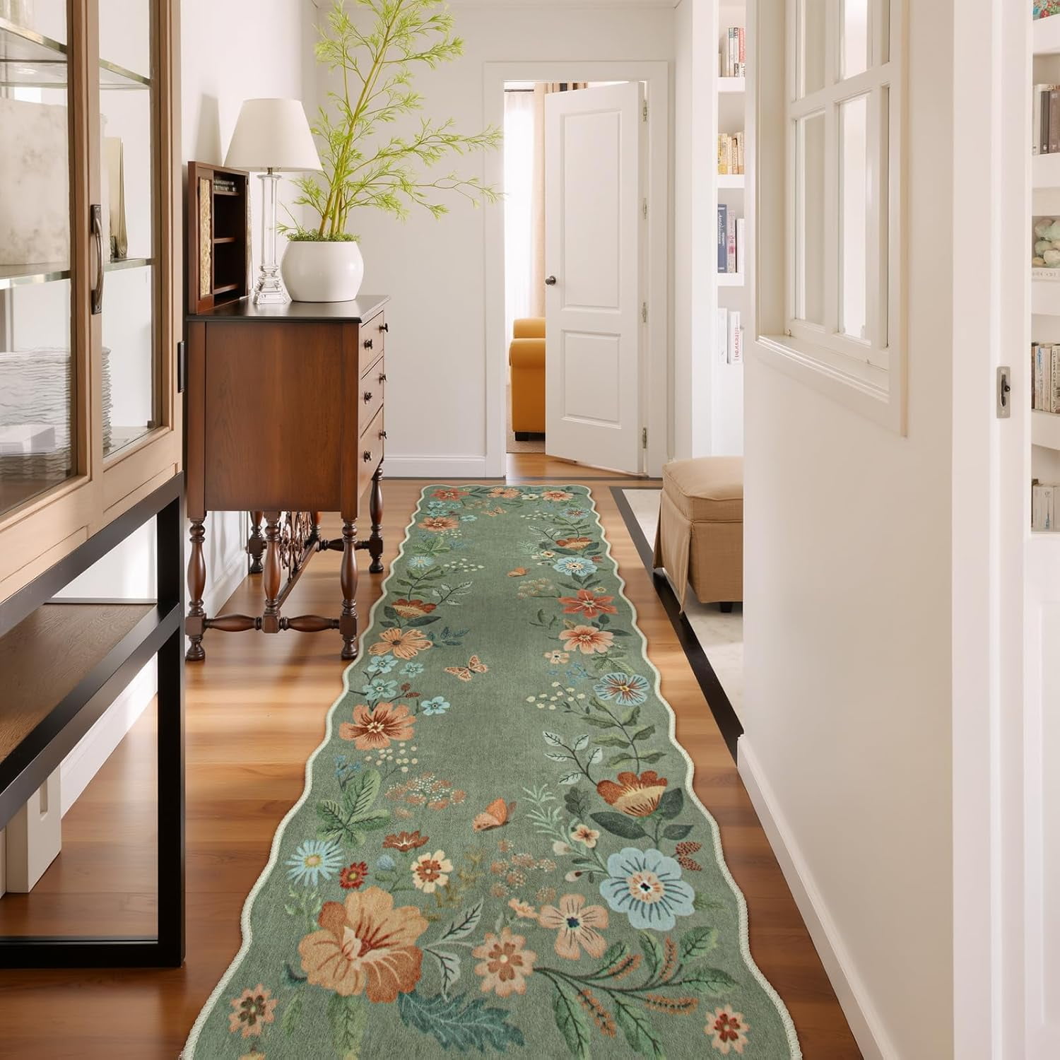 Floral Hallway Runner Rug Non Slip, 2'6''x10' Washable Runner Rug Soft ...