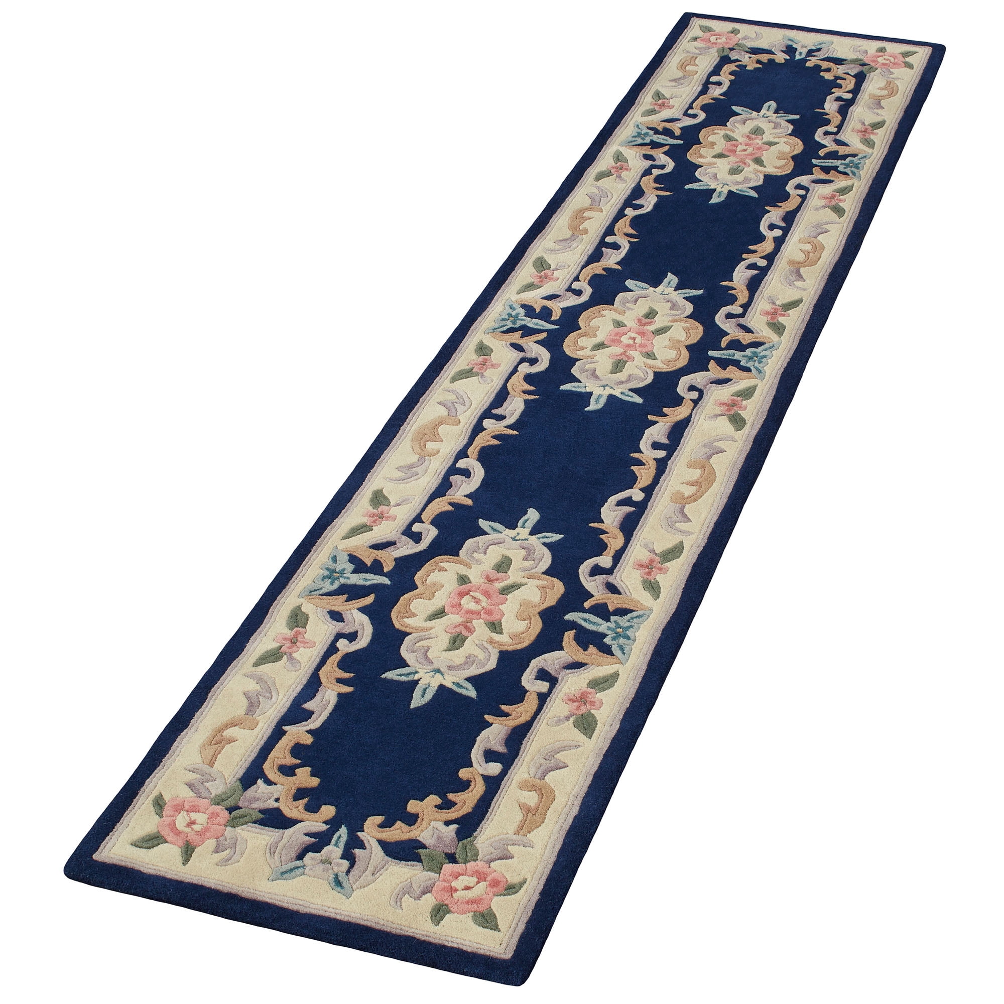 Floral Handcarved Hand-tufted Thick Wool Runner Rug, 2 ft 3 in x 11 ft ...