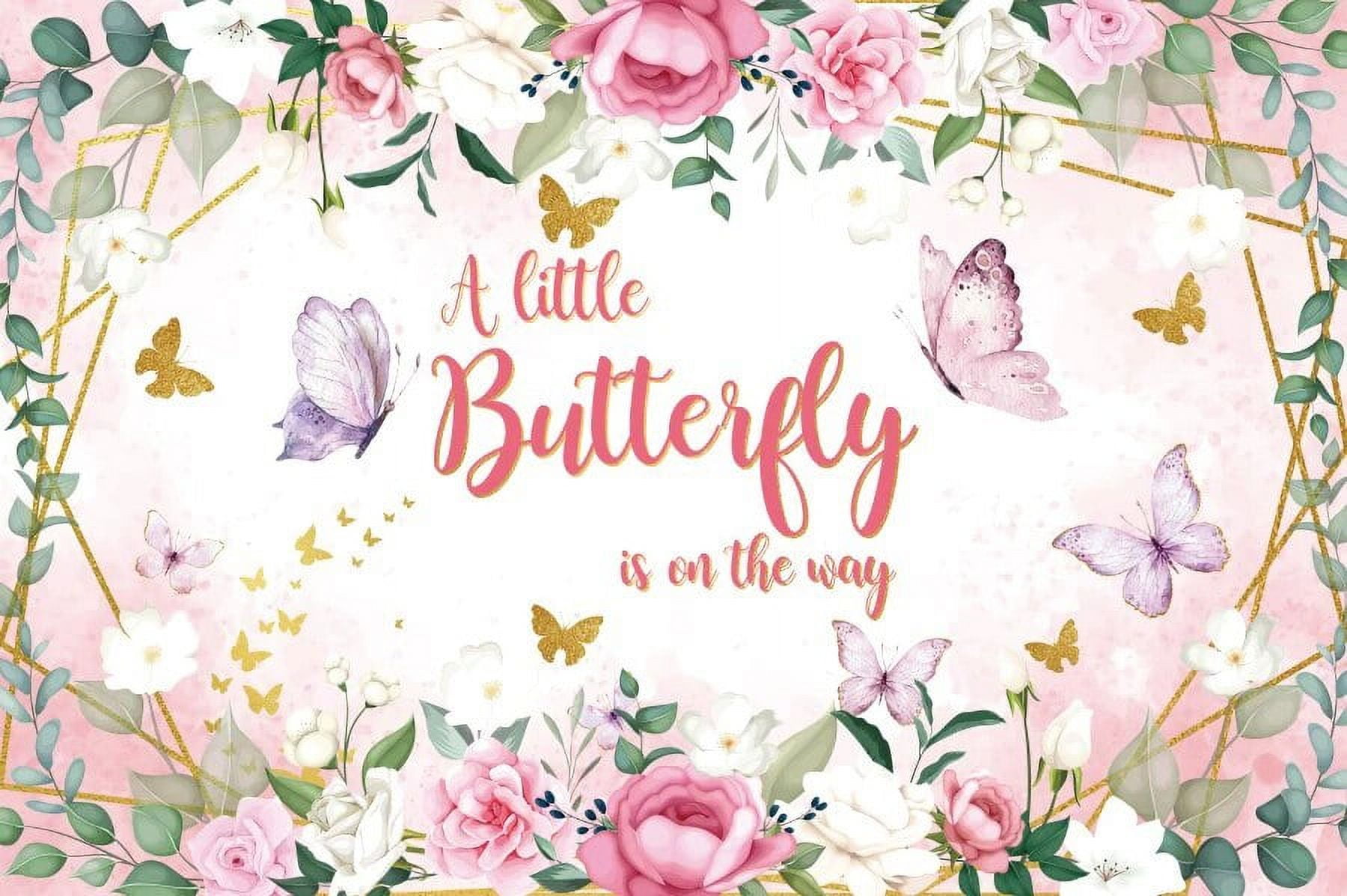 Floral Happy Birthday Backdrop Pink Butterfly Watercolor Flowers Golden ...