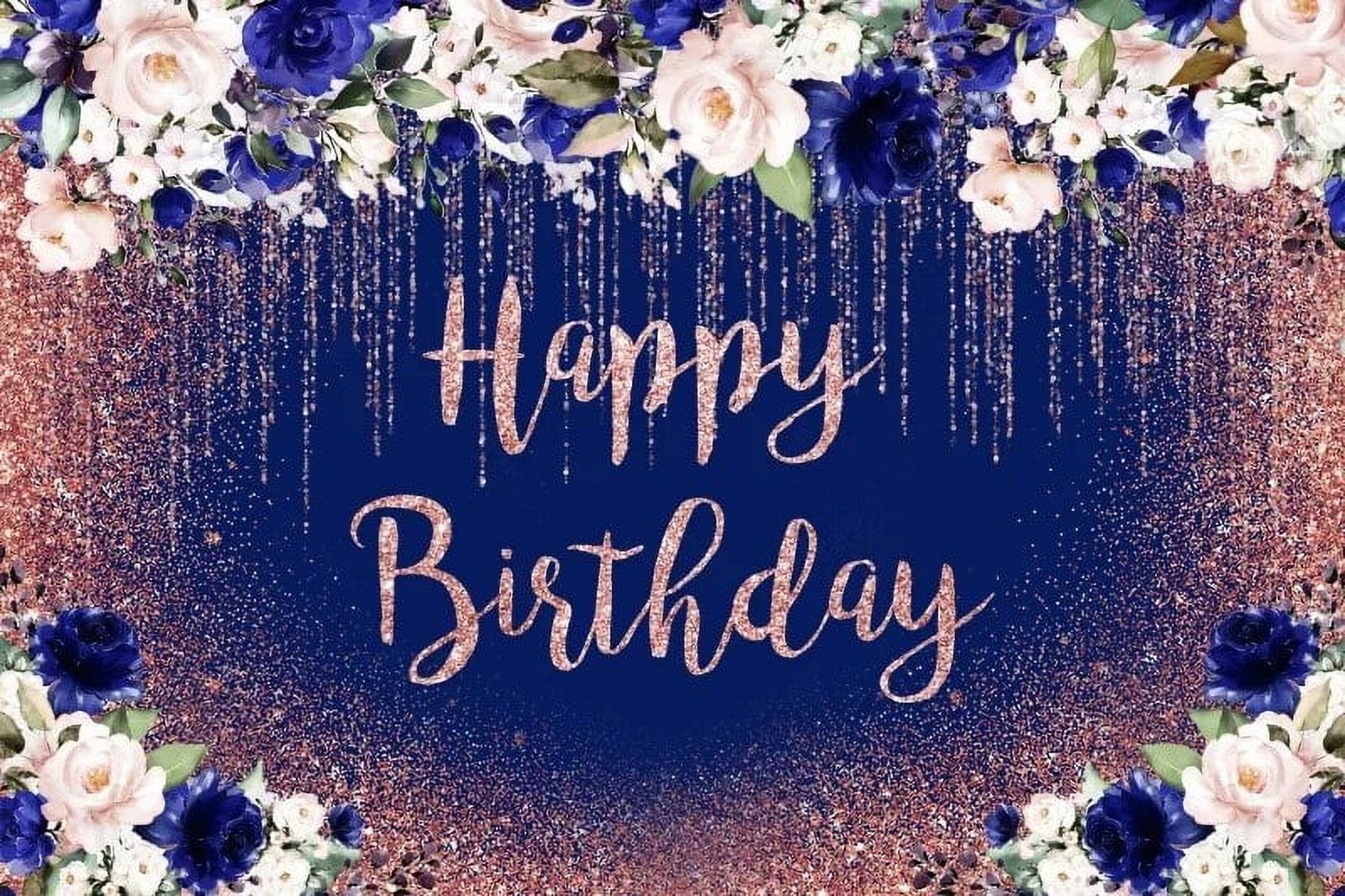 Floral Happy Birthday Backdrop Turquoise Flowers Glitter Bokeh Spots Balloon Wwomen Girl ...