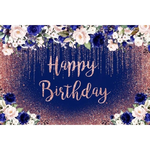 Floral Happy Birthday Backdrop Turquoise Flowers Glitter Bokeh Spots Balloon Wwomen Girl ...