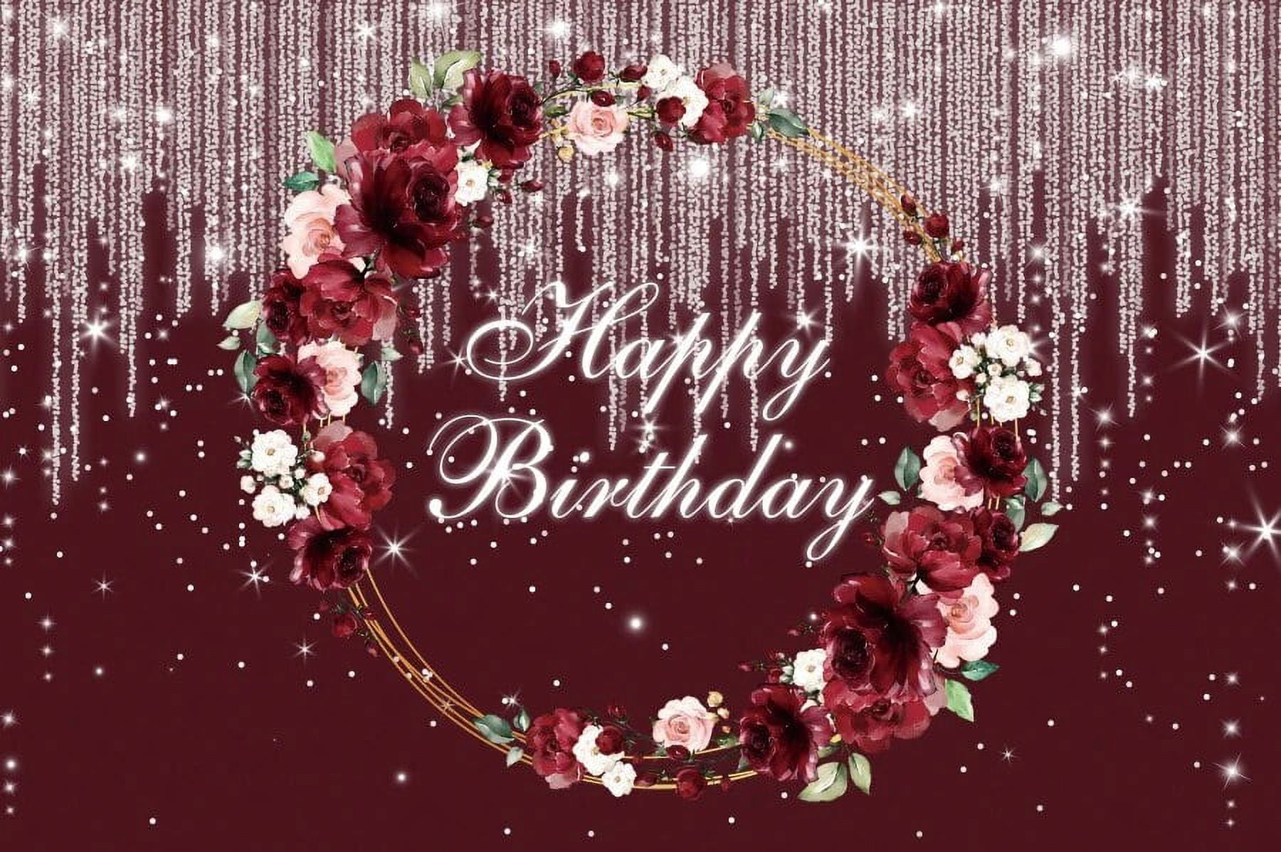 Floral Happy Birthday Backdrop Turquoise Flowers Rose Gold Glitter ...