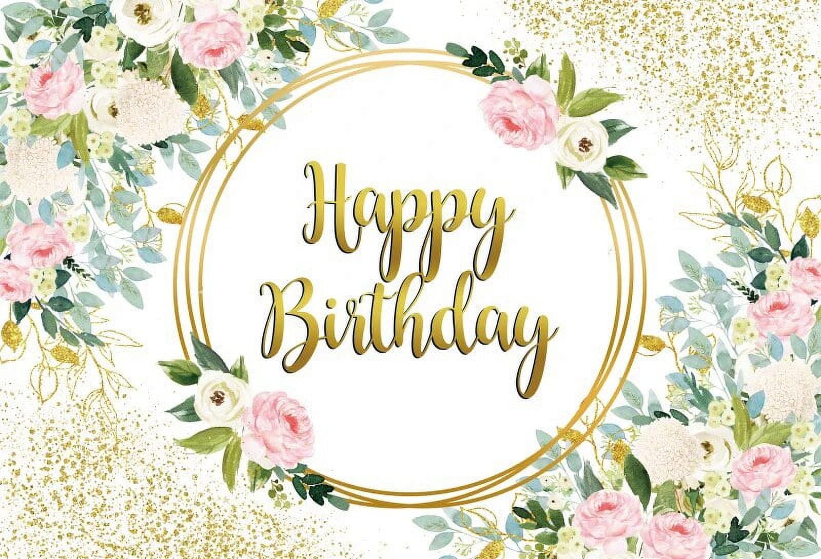 Floral Happy Birthday Backdrop Turquoise Flowers Rose Gold Glitter ...