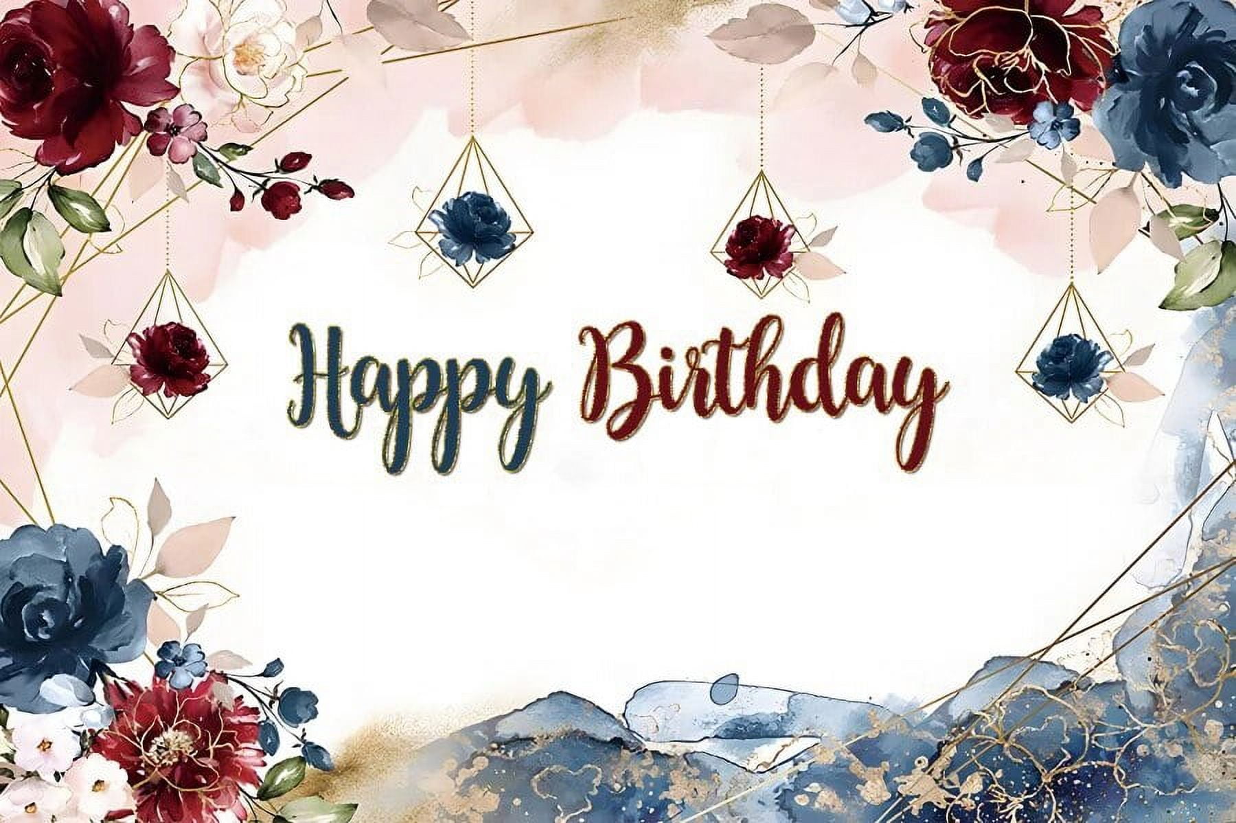 Floral Happy Birthday Backdrop Watercolor Flowers Rose Gold Glitter ...