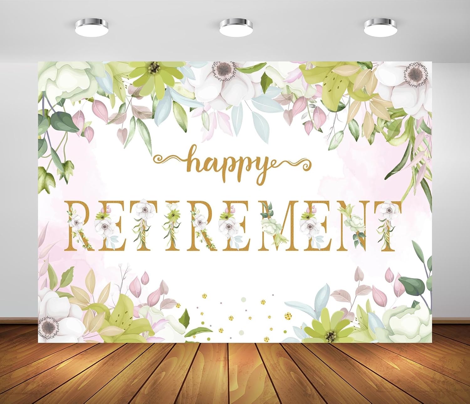 Floral Happy Retirement Backdrop Watercolor Leaves Flowers Retirement ...