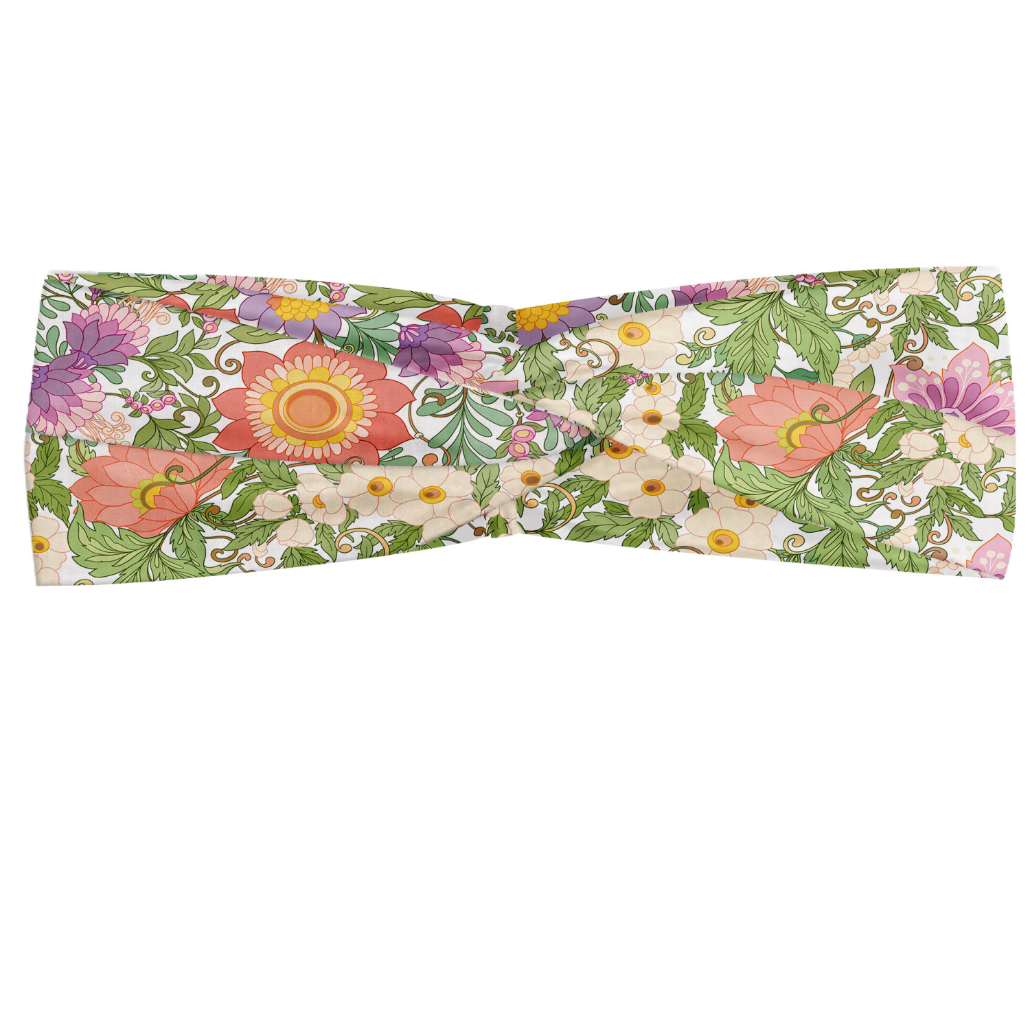 Floral Headband, Repeating Blooming Pointy Petals Flowers Leaves ...