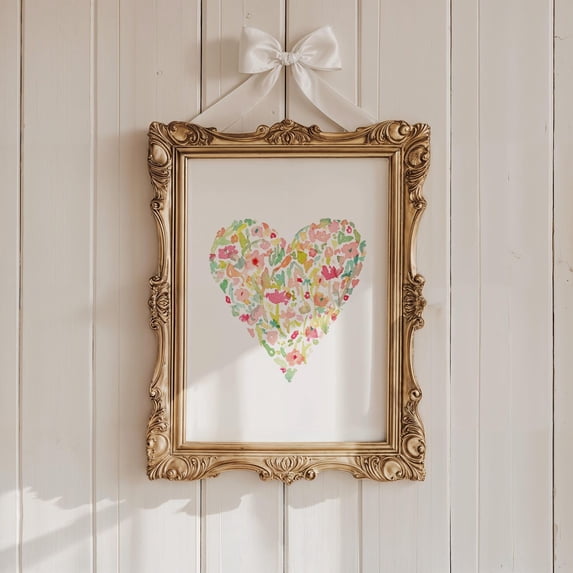 Floral Heart Valentine Home Decor Wall Art, Unframed Paper Print Size ...