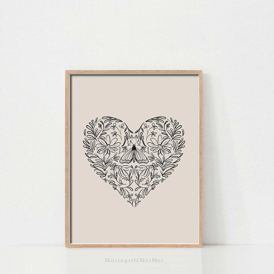 Floral Heart Wall Art Posterbotanical Line Illustration Home Decor ...