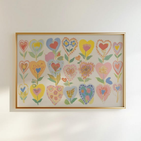 Floral Hearts Wall Art Print: Vintage Cottagecore Decor UNFRAMED PAPER ...