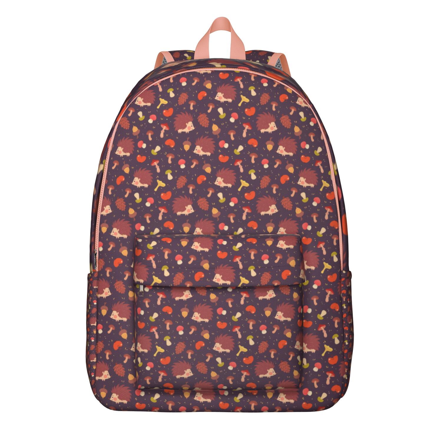 Floral Hedgehog Backpack – Artistic Cartoon Forest Night Pattern with ...