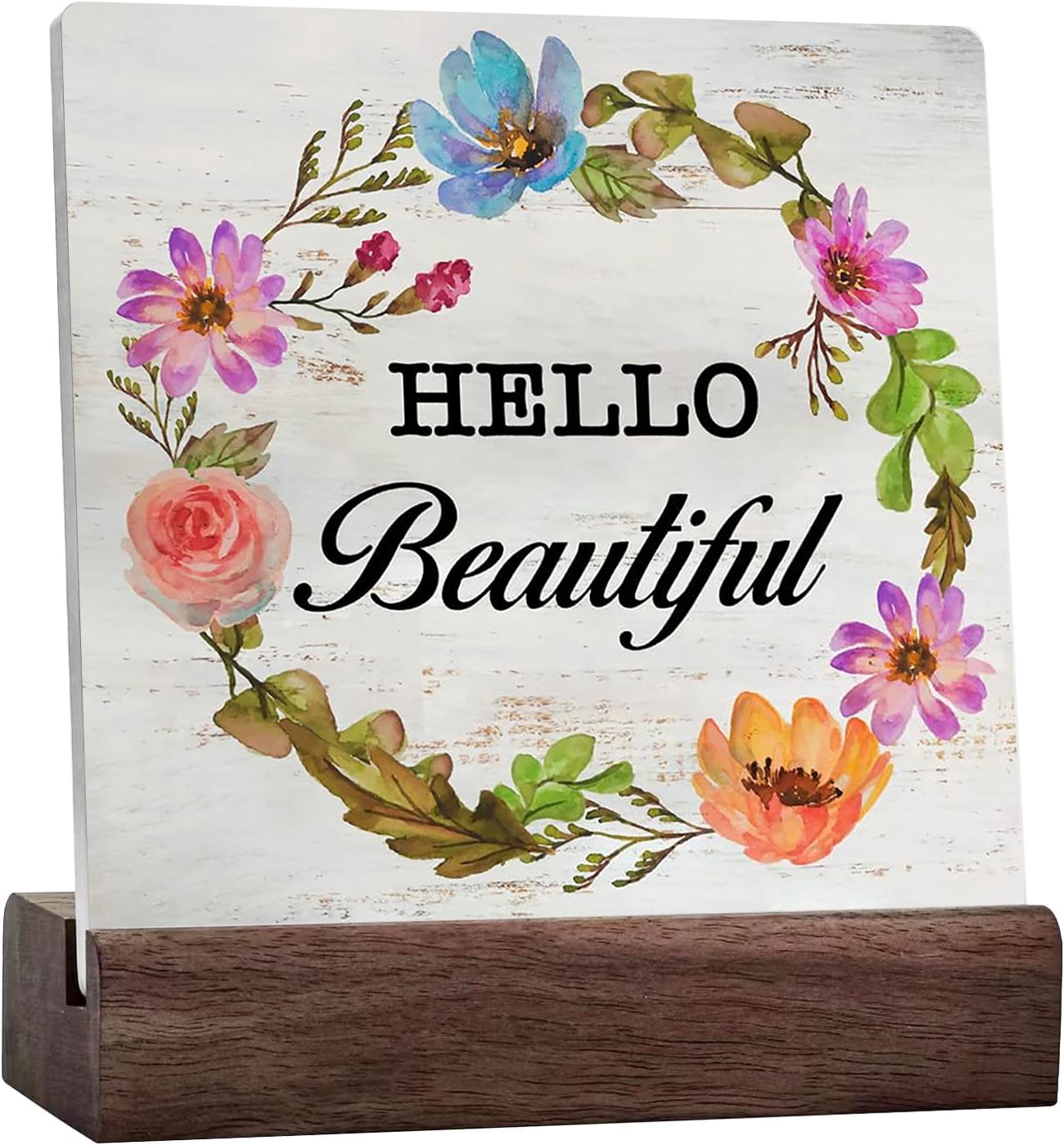 Floral Hello Beautiful Sign Rustic Ceramic Table Sign Farmhouse Home ...