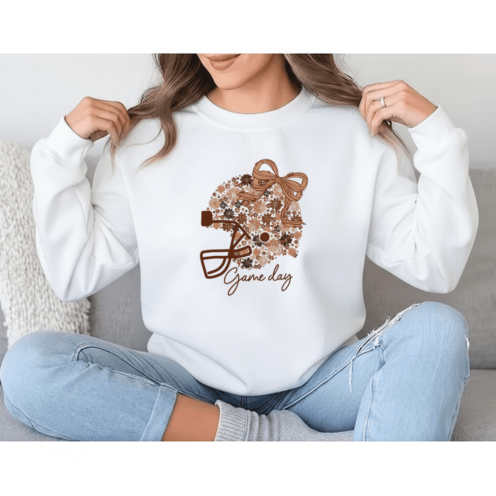 Floral Helmet Art Sweatshirt Coquette Football Bow Retro Chic Sport ...