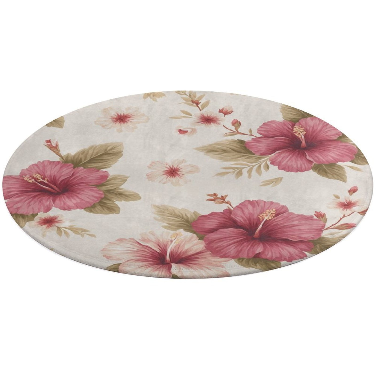 Floral Hibiscus Pattern Delicate Blooms Beige Background Rugs Trea Rugs ...