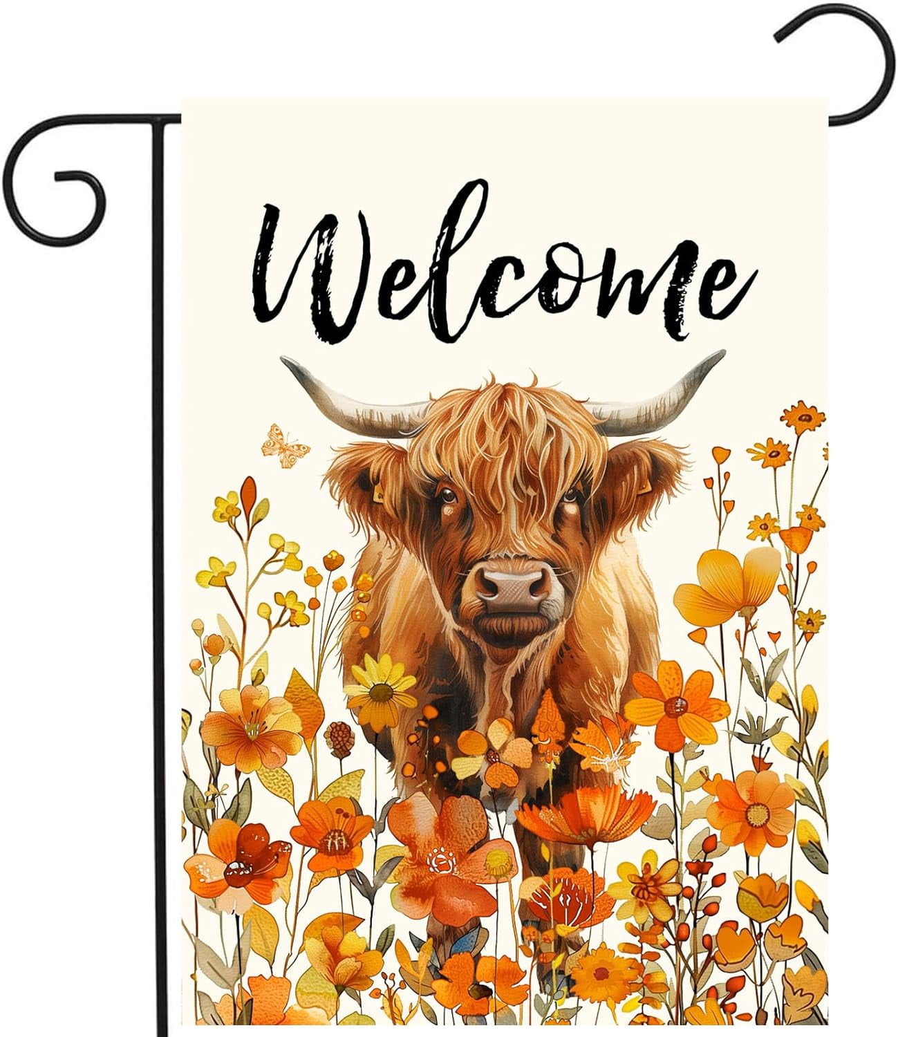Floral Highland Cow Garden Flag Fall Yard Flag Wildflower Farmhouse ...