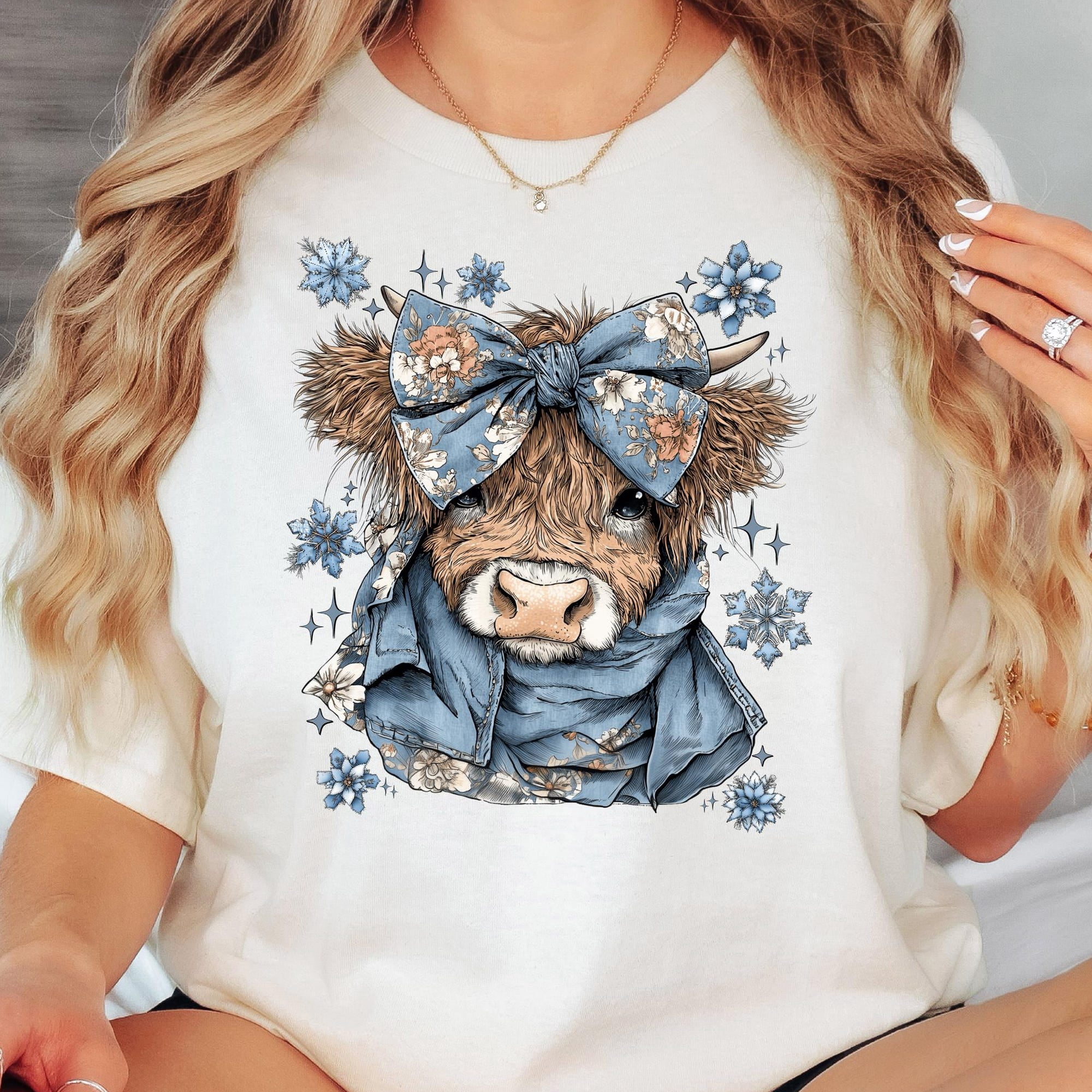 Floral Highland Cow TShirt Cute Cow Graphic Tee Cottagecore Farm Animal ...