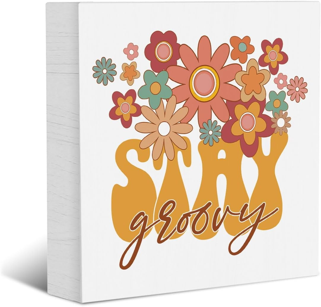 Floral Hippie Girl Wood Box Sign, Stay Groovy Wood Box Sign Block ...