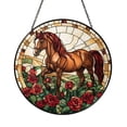 Floral Horse Portrait Stained Glass Style Suncatcher, Round Decorative ...