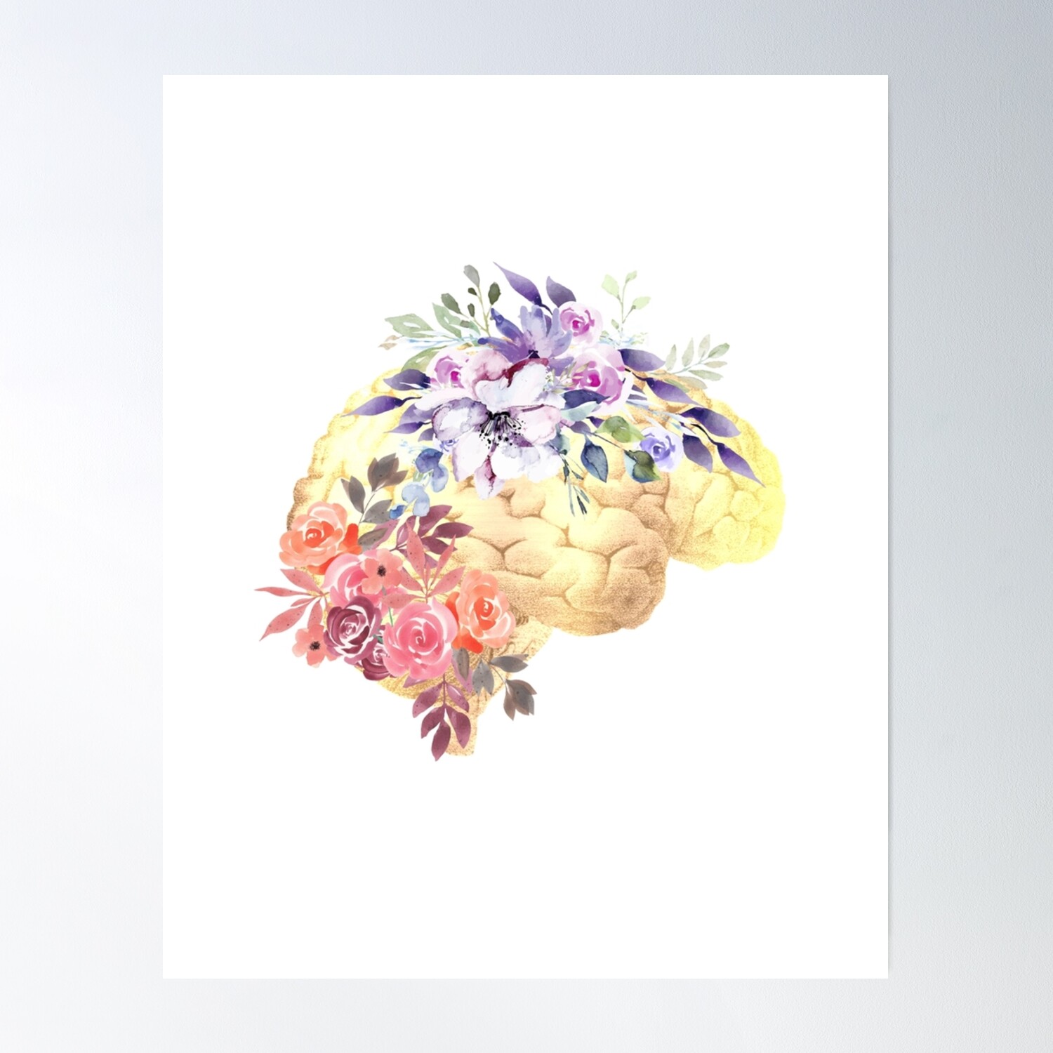 Floral Human Brain Anatomy Poster Wall Art, Modern Wall Decor, 8x12 ...