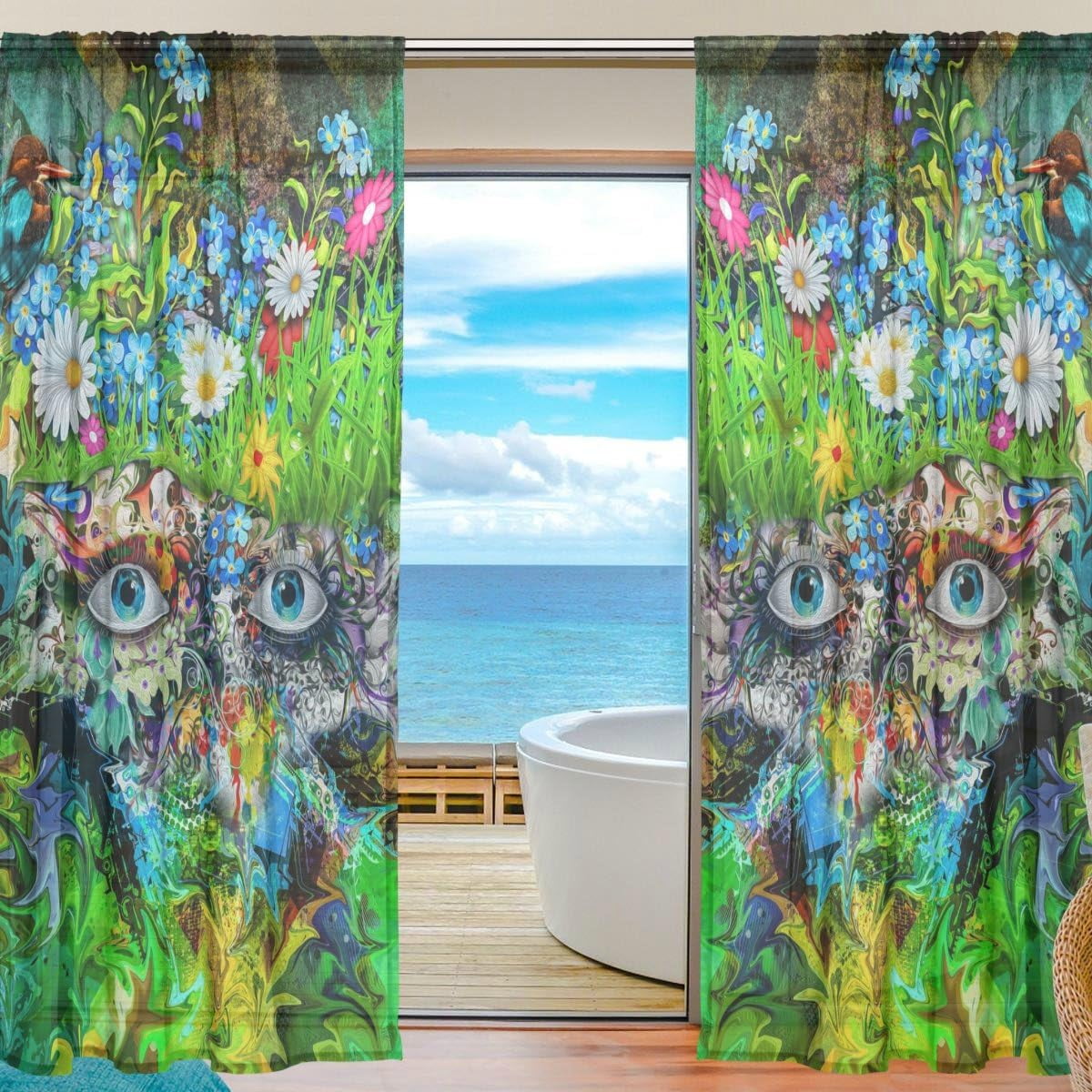 Floral Human Eye On Creative Background Semi Sheer Curtains Window ...