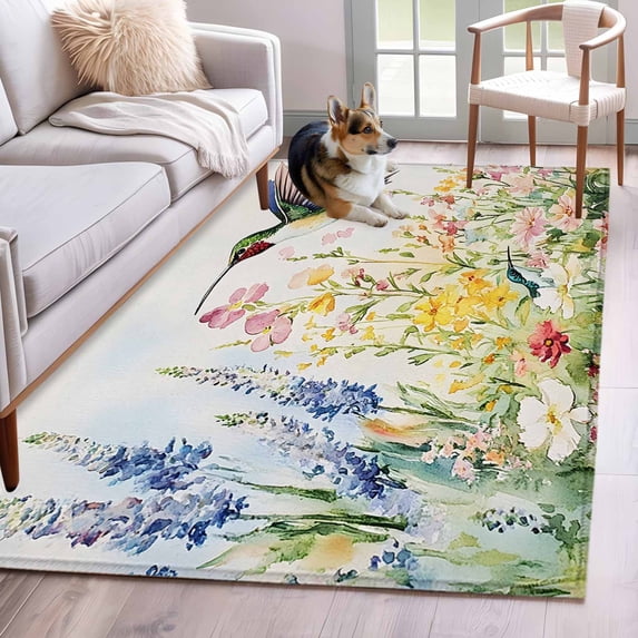 Floral Hummingbird Area Rug 3x5 FT, Non Slip Entryway Bedside Carpet ...