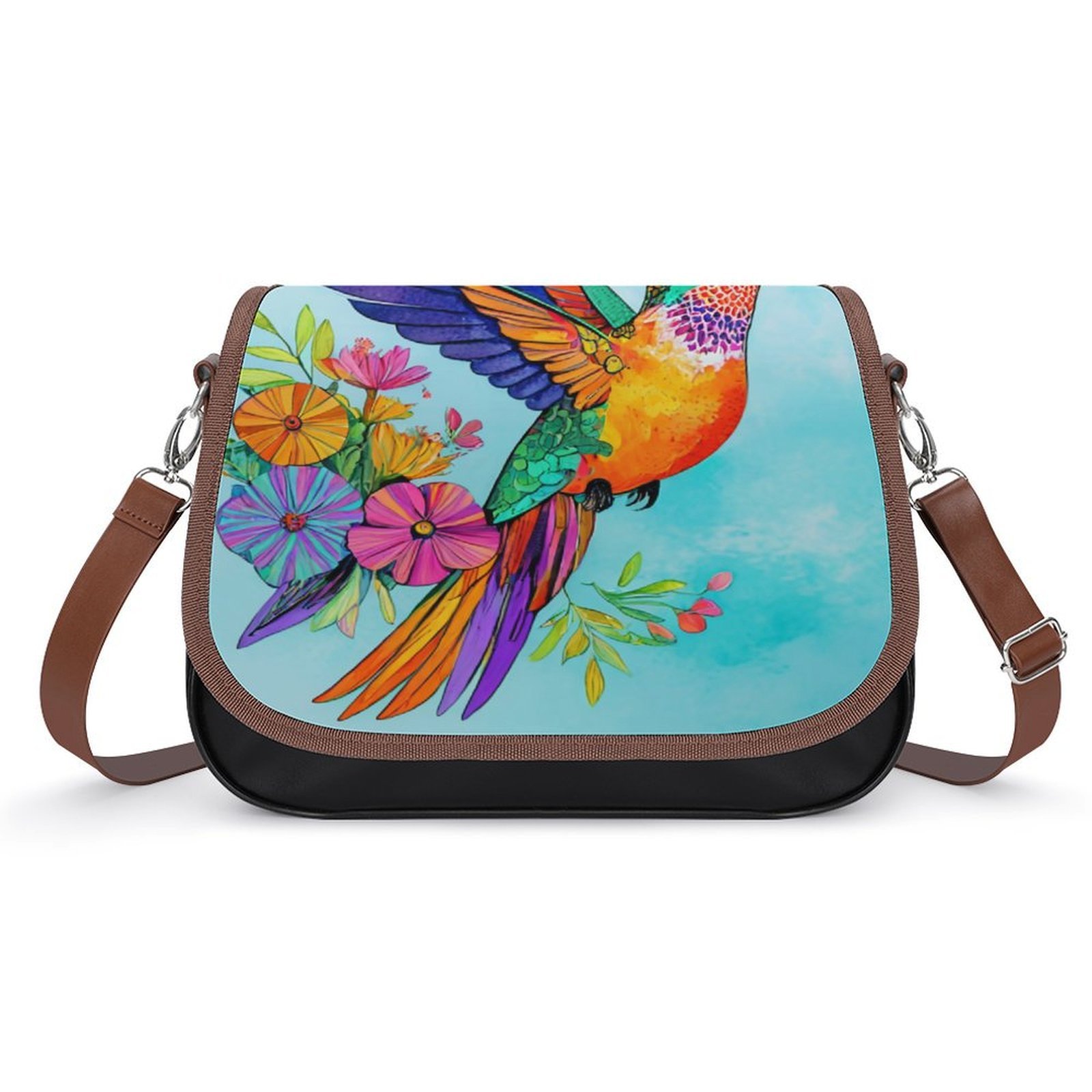 Floral Hummingbird Art Print Vintage Crossbody Bag For Women Medium ...