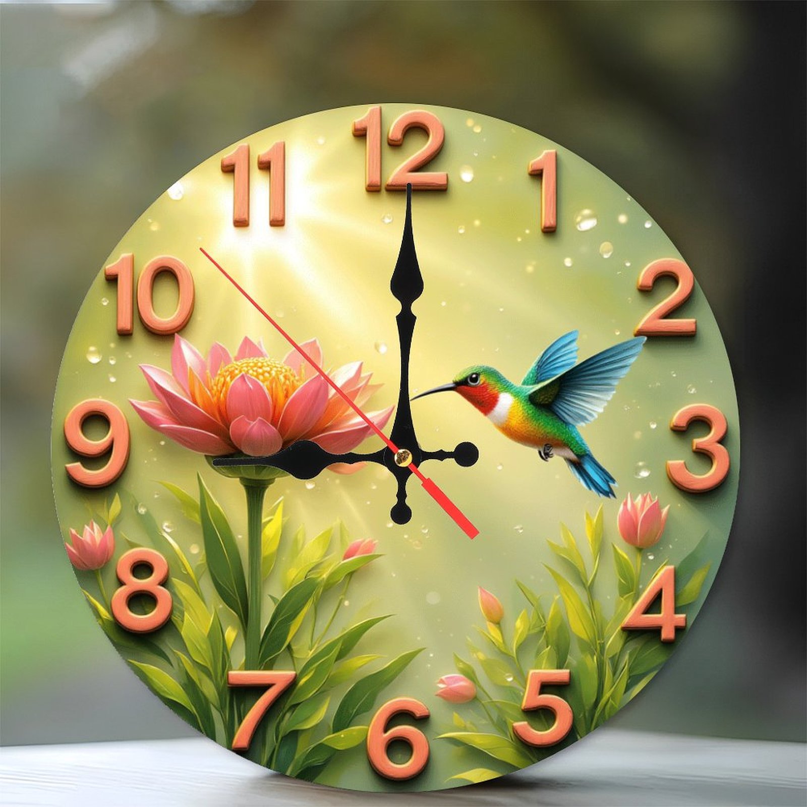 Floral Hummingbird Clock 10-Inch Silent Wooden Wall Clock, Battery ...