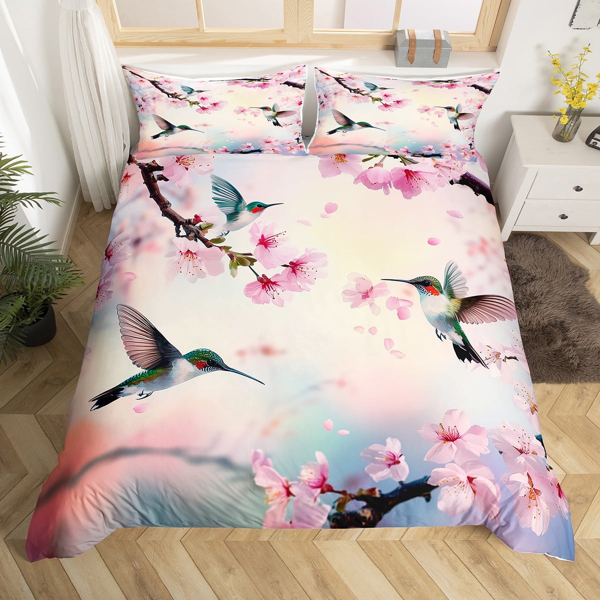 Floral Hummingbird Comforter Cover Tropical Hummingbird Bedding Set ...