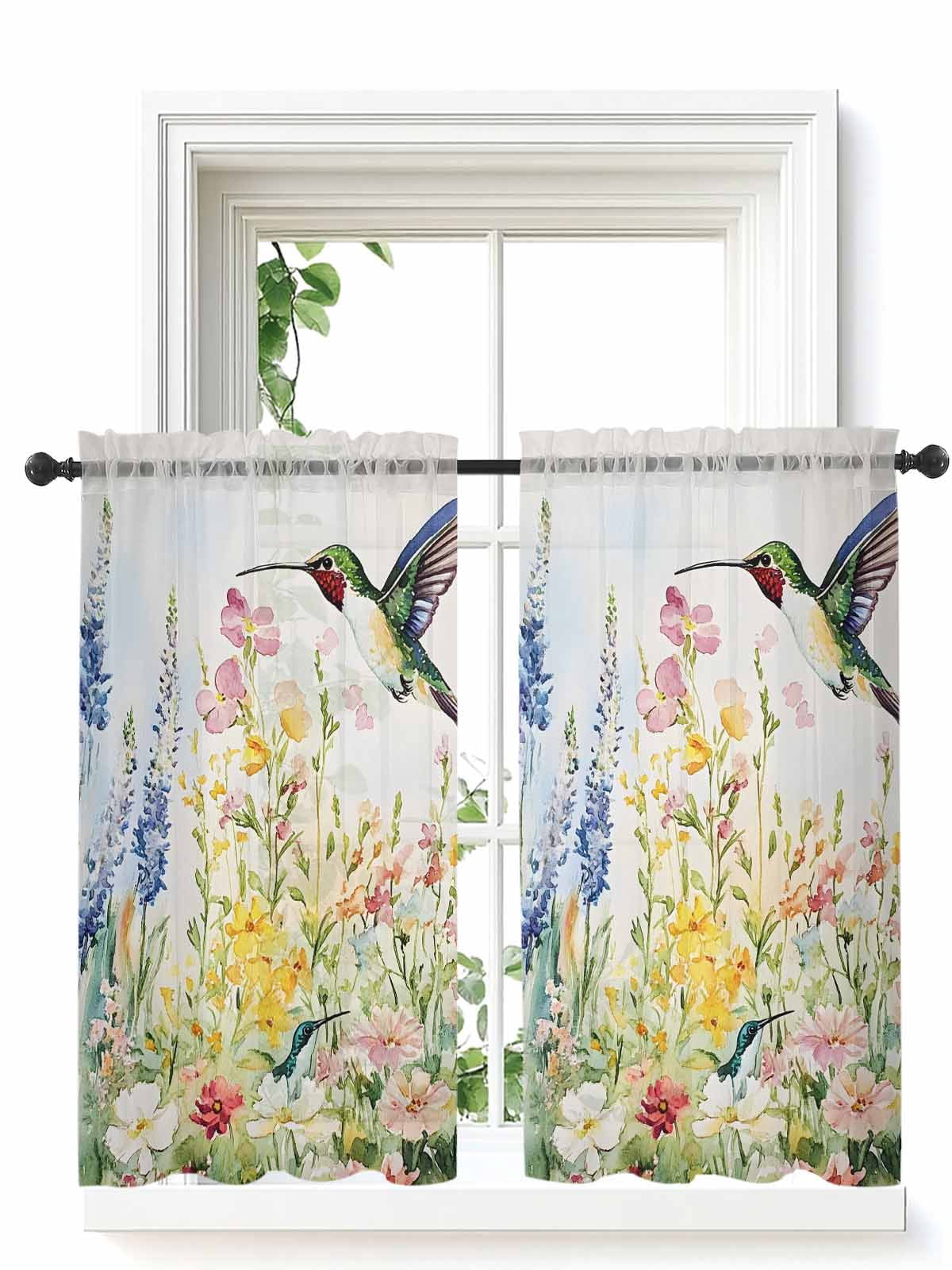 Floral Hummingbird Curtains 54 Inch Length, Sheer Curtains for Bedroom ...