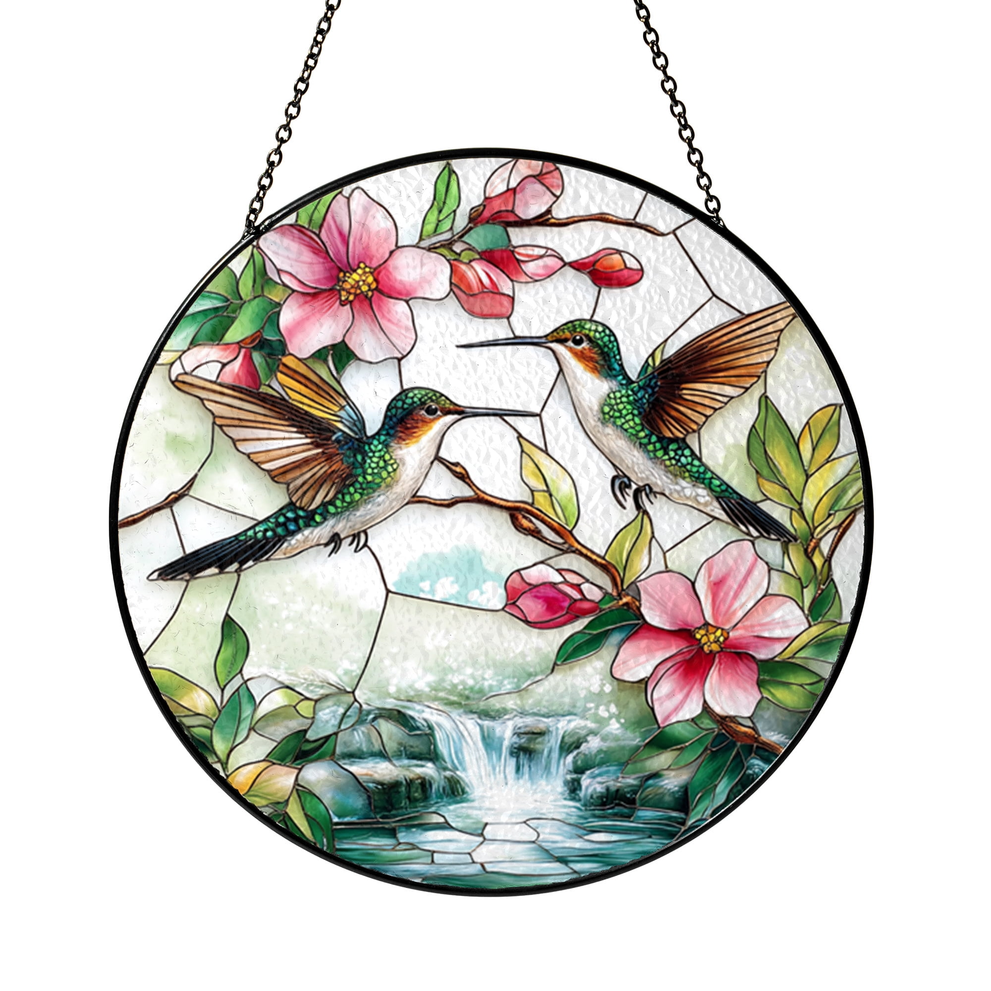 Floral Hummingbird Garden Stained Glass Style Window Hanging - Walmart.com