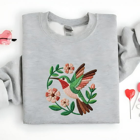 Floral Hummingbird Machine Embroidery Design: Boho Bird Flowers Pattern ...